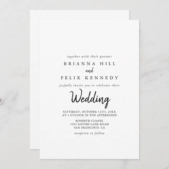 Modern Front & Back Wedding Invitation | Zazzle