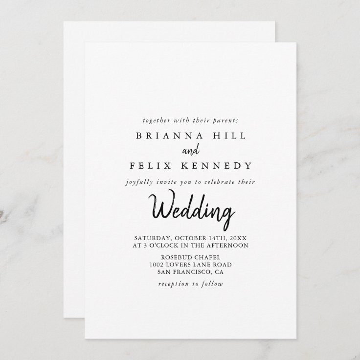 Modern Front & Back Wedding Invitation | Zazzle