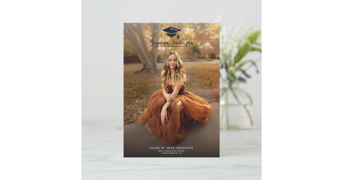Modern Full Photo Trendy Graduation Invitation | Zazzle