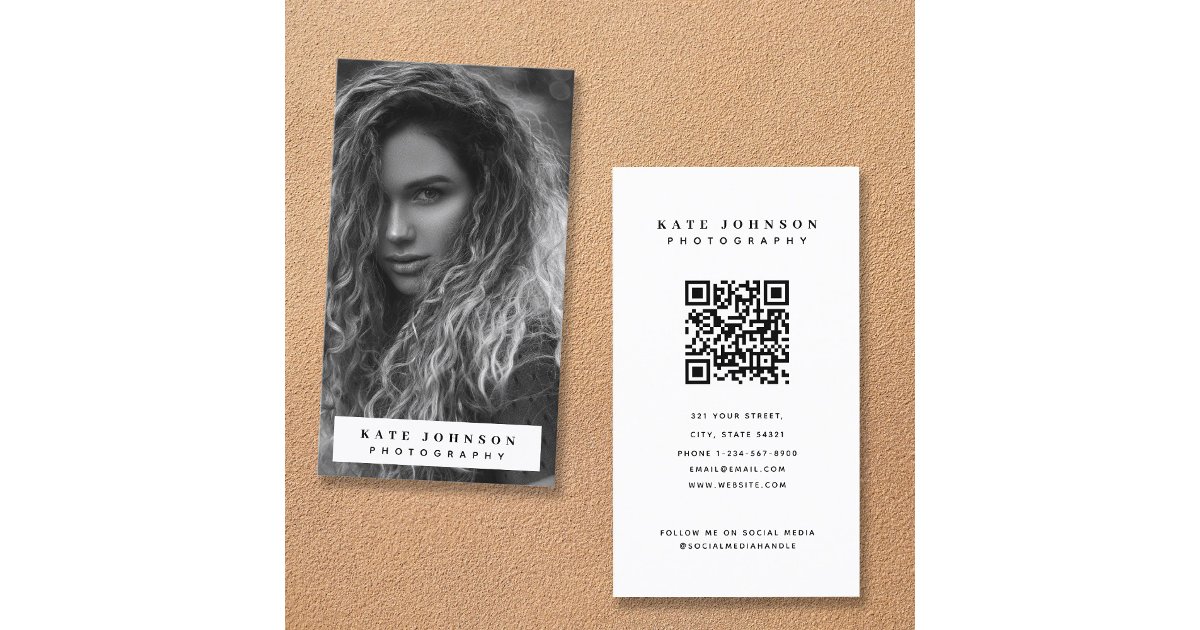 Modern Full Photo Vertical Photography QR Code Business Card | Zazzle