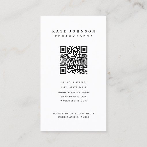 Modern Full Photo Vertical Photography QR Code Business Card | Zazzle