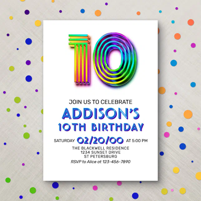 Modern Fun 10th Birthday Invitation | Zazzle