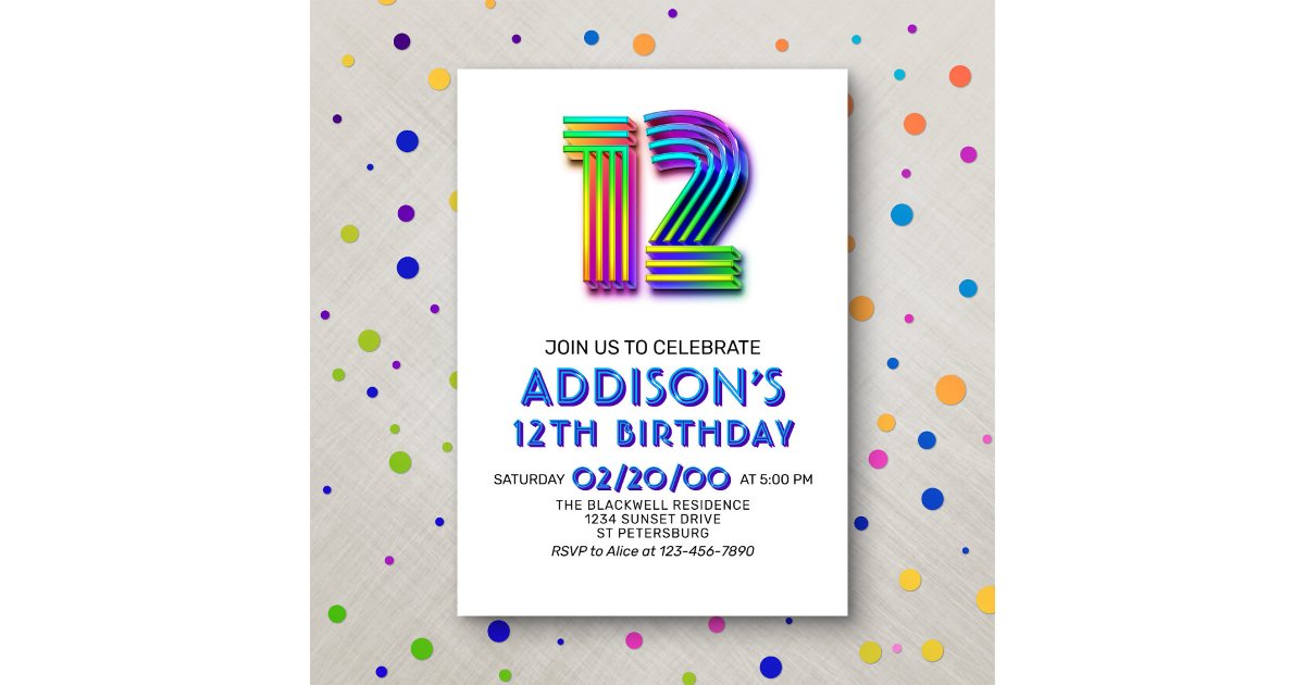 Modern Fun 12th Birthday Invitation | Zazzle