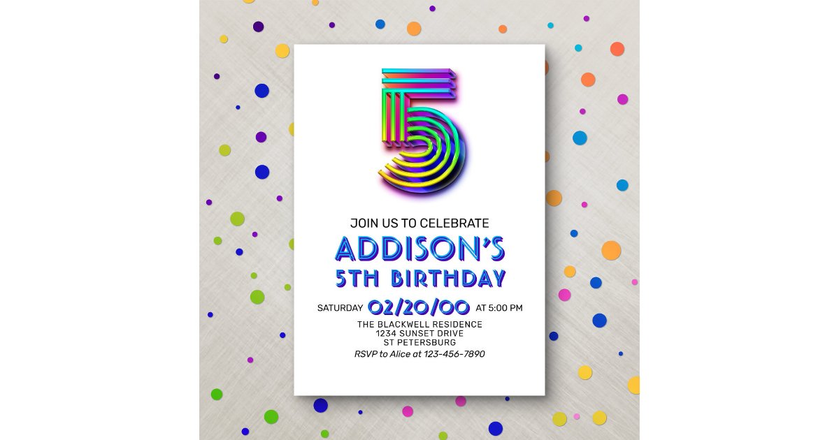 Modern Fun 5th Birthday Invitation | Zazzle