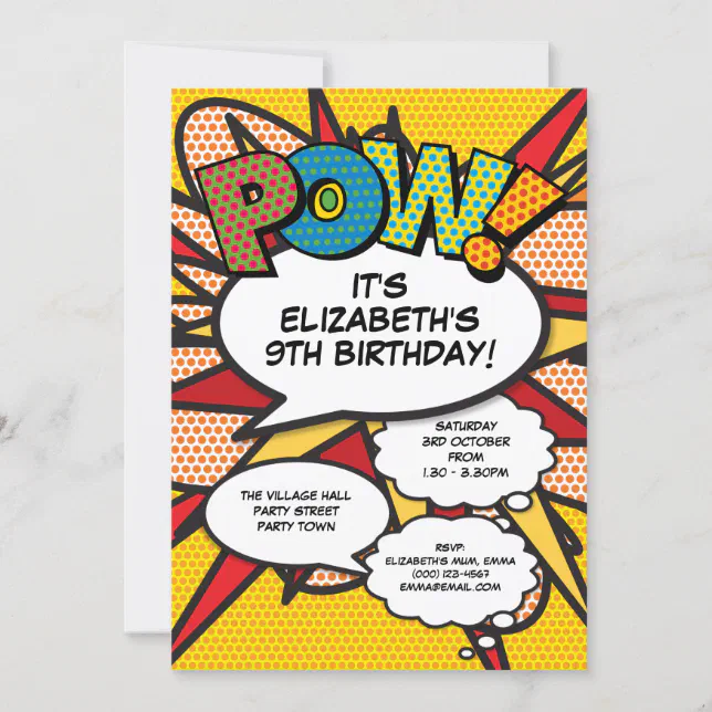 Modern Fun Birthday Party Comic Book Any Age Invitation | Zazzle
