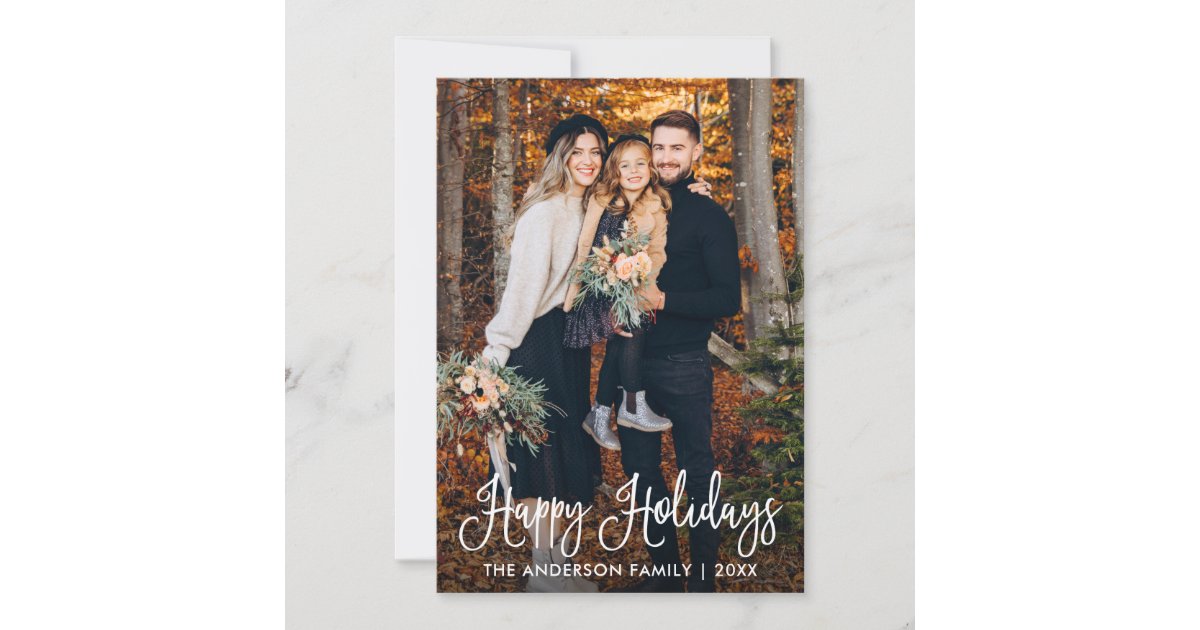 Modern Fun Calligraphy Family Photo Holiday Card | Zazzle