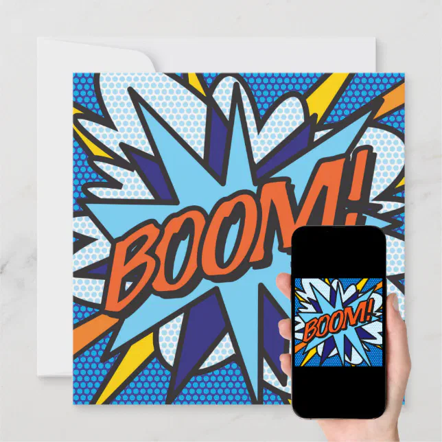 Modern Fun Colorful Comic Book BOOM Invitation | Zazzle