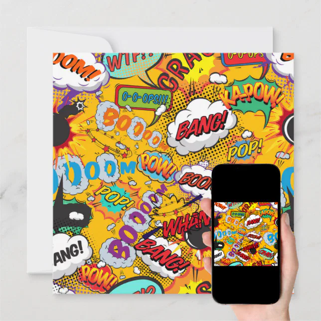 Modern Fun Colorful Comic Book Shout Outs Invitation | Zazzle