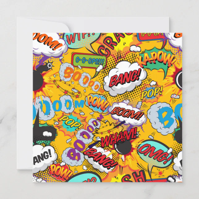 Modern Fun Colorful Comic Book Shout Outs Invitation | Zazzle