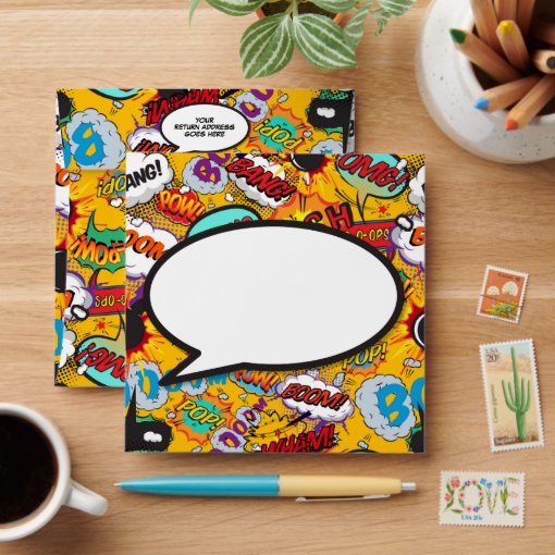 Modern Fun Colorful Speech Bubble Comic Book Envelope | Zazzle