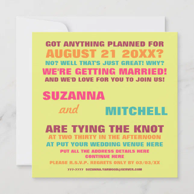 Modern Fun Colorful Wedding Invitation | Zazzle