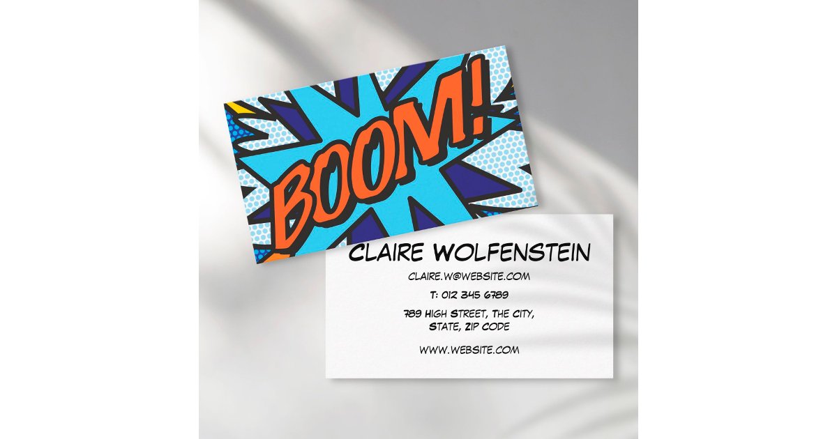 Modern Fun Comic Book BOOM Business Card | Zazzle