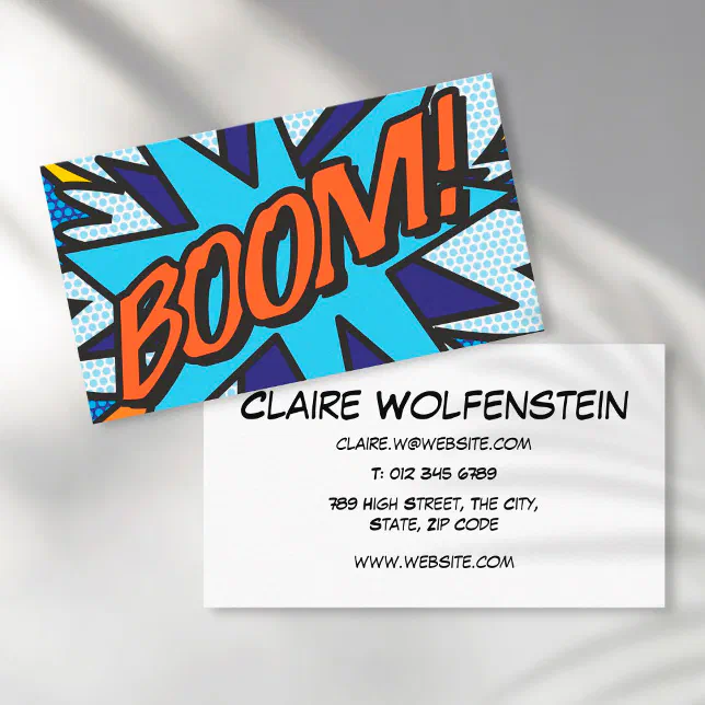 Modern Fun Comic Book BOOM Business Card | Zazzle