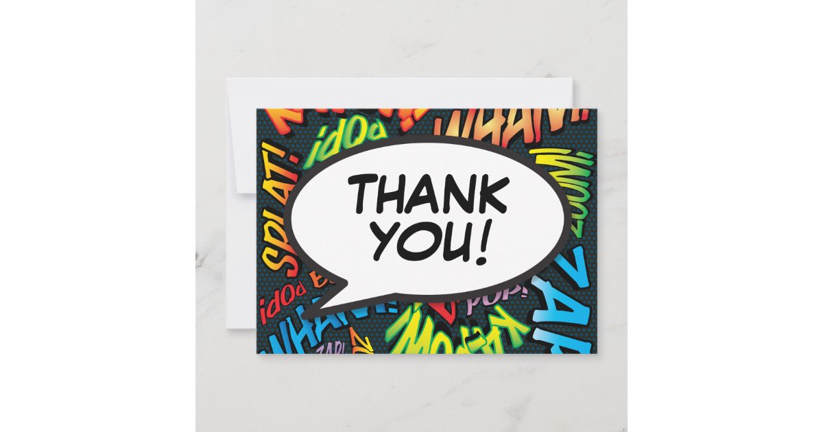 Modern Fun Comic Book Colorful Thank You Card | Zazzle
