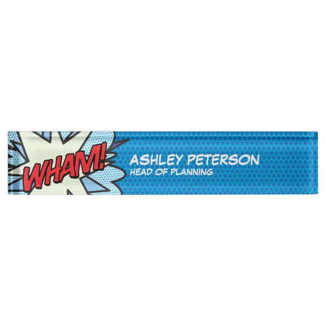 Modern Fun Comic Book Pop Art Flash WHAM Desk Name Plate | Zazzle