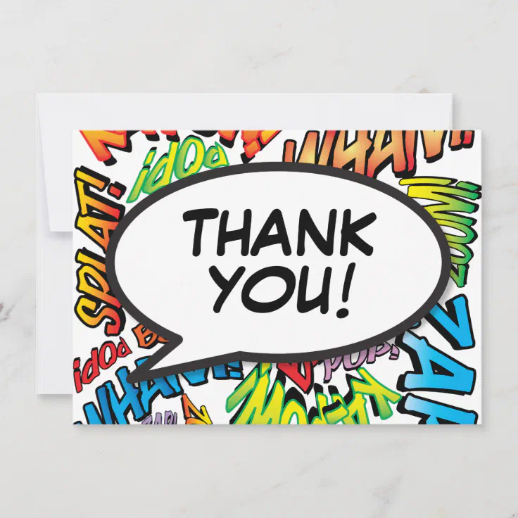 Modern Fun Comic Book Typographic Thank You Card | Zazzle