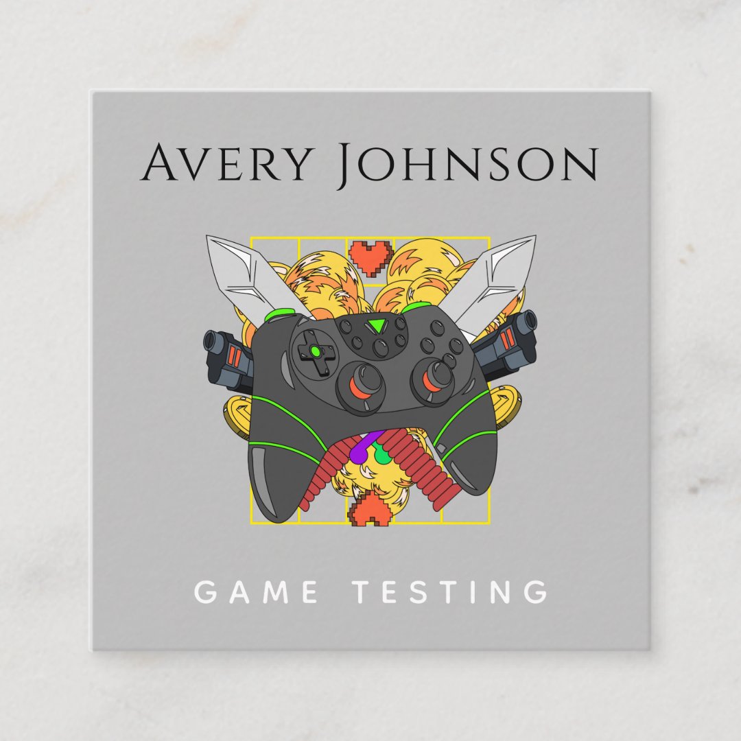 Modern Fun Game Testing Gamer Trendy Graphics Cool Square Business Card ...