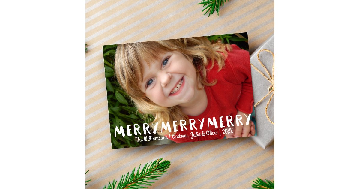 Modern Fun Merry Merry Christmas Custom Photo Holiday Card | Zazzle