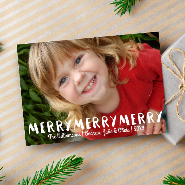 Modern Fun Merry Merry Christmas Custom Photo Holiday Card | Zazzle