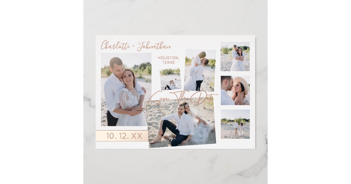 Modern Fun Multi Photo Save the Date Bar Foil Invitation | Zazzle