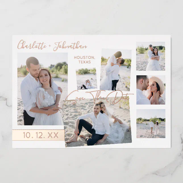 Modern Fun Multi Photo Save the Date Bar Foil Invitation | Zazzle