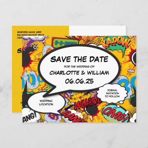 Modern Fun Save the Date Comic Book Announcement Postcard | Zazzle