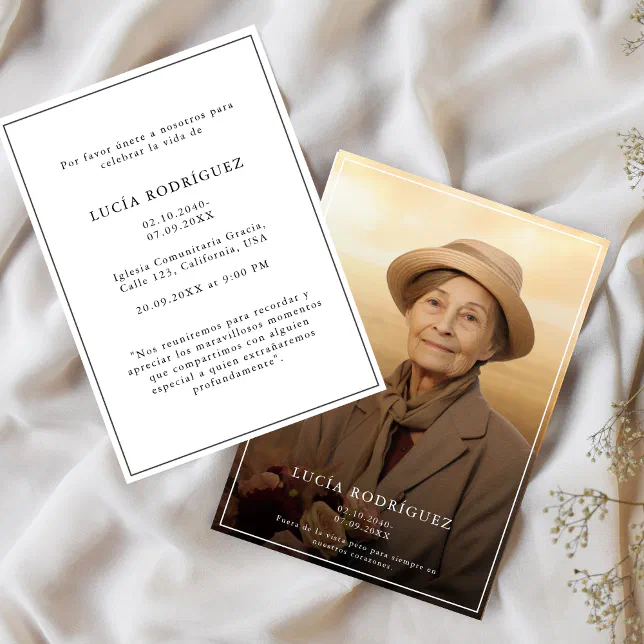 Modern Funeral Celebracion Spanish Memorial Photo Invitation | Zazzle