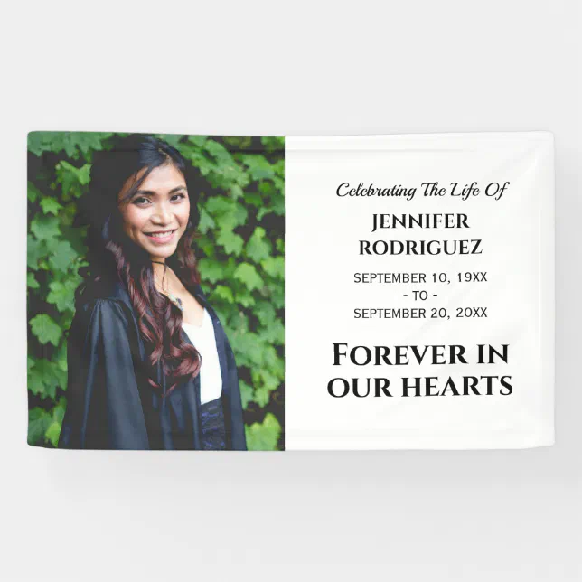 Modern Funeral Custom Photo Forever In Our Hearts Banner | Zazzle