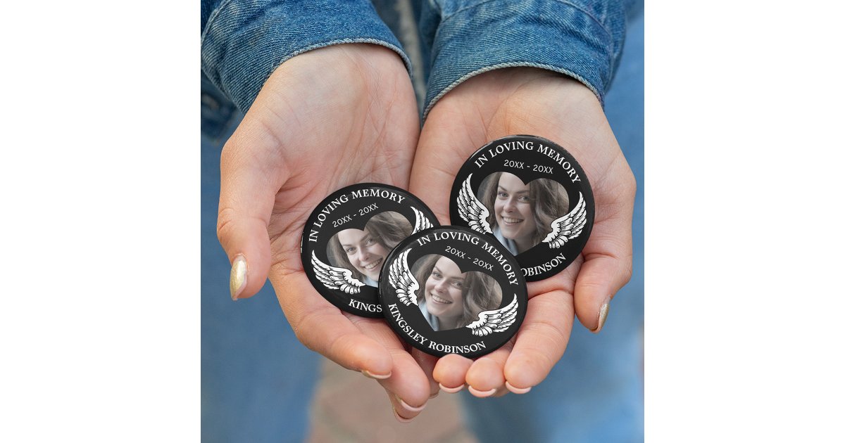 Modern Funeral Memorial Photo Button | Zazzle