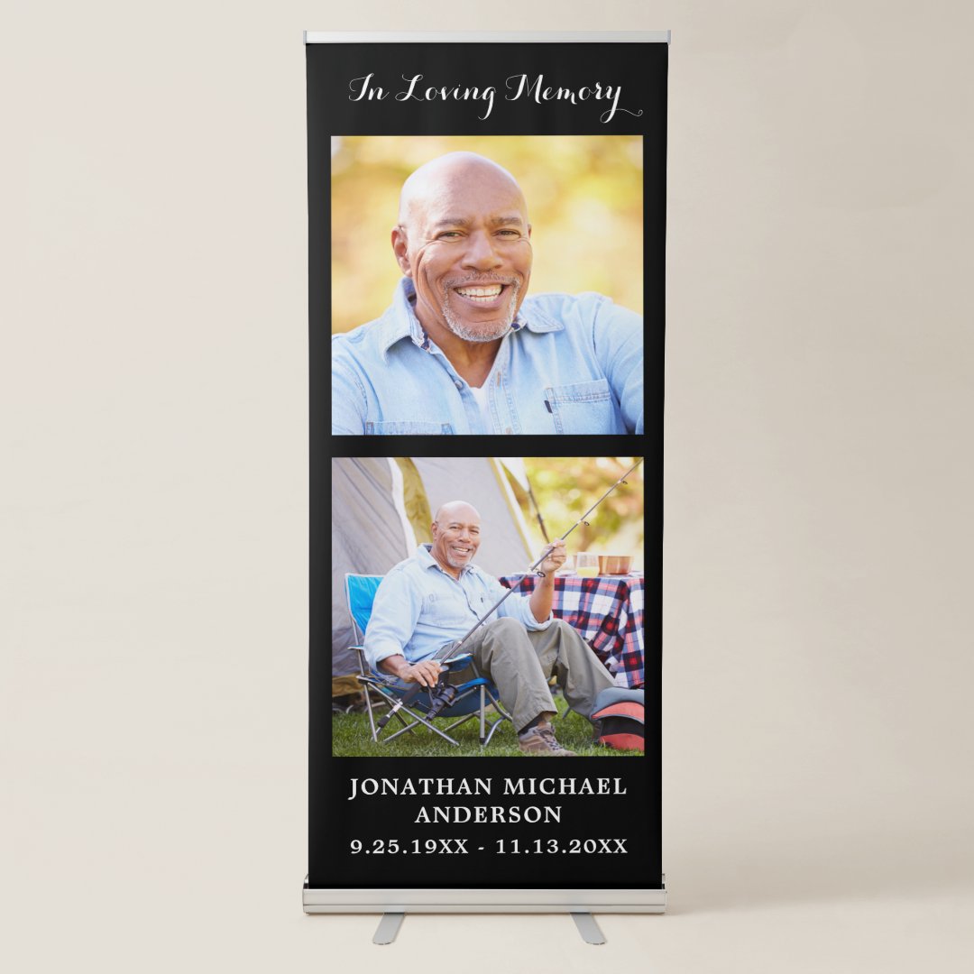 Modern Funeral Personalized 2 Photo Memorial Retractable Banner | Zazzle