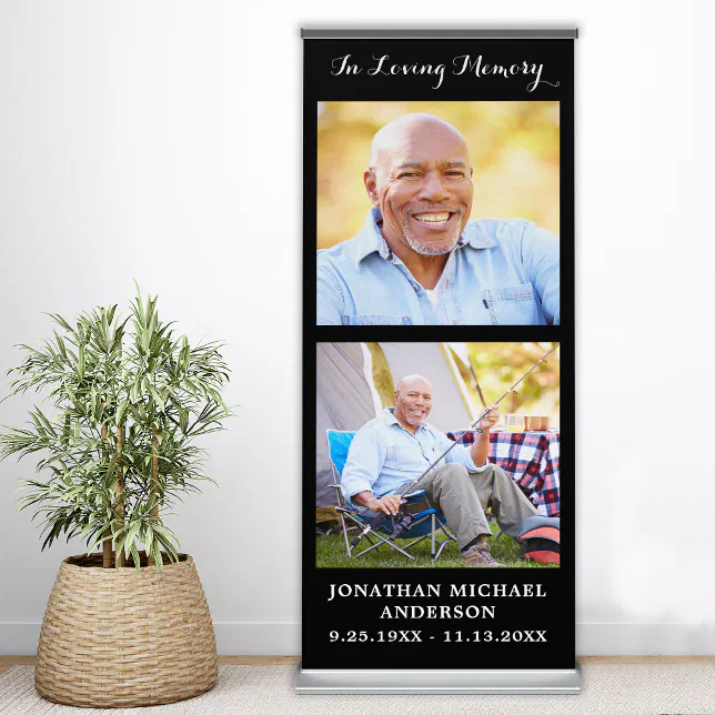 Modern Funeral Personalized 2 Photo Memorial Retractable Banner | Zazzle