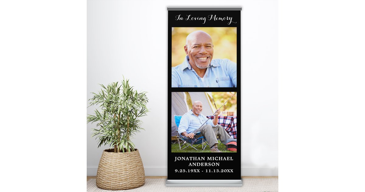 Modern Funeral Personalized 2 Photo Memorial Retractable Banner | Zazzle