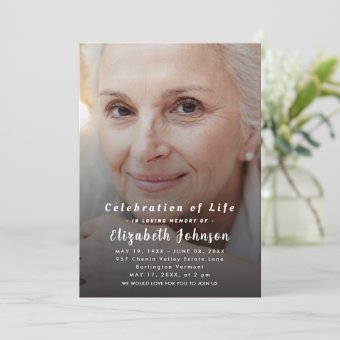 Modern Funeral photo | Celebration of Life Script Invitation | Zazzle