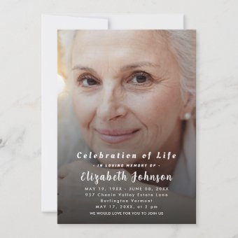 Modern Funeral photo | Celebration of Life Script Invitation | Zazzle