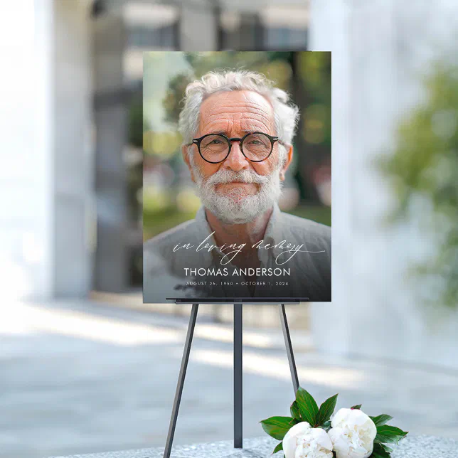 Modern Funeral Photo In Loving Memory Acrylic Sign | Zazzle