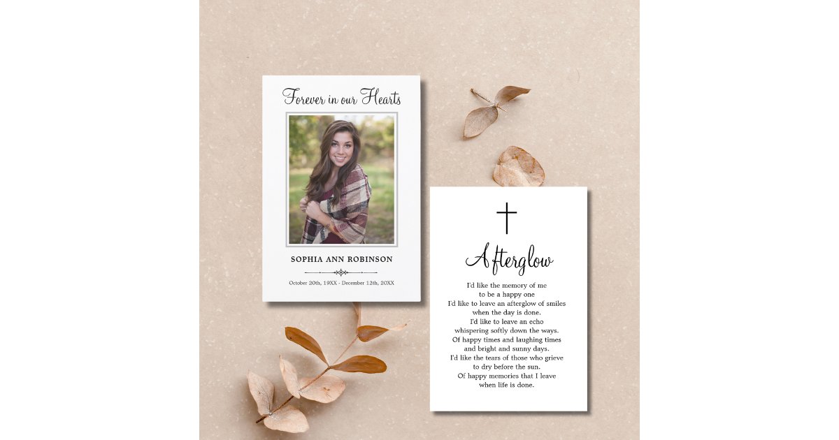 Modern Funeral Photo Sympathy Prayer Card | Zazzle