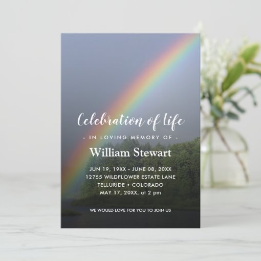 Modern Funeral | Rainbow Celebration of Life Invitation | Zazzle