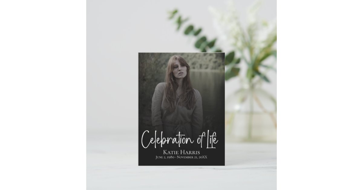 Modern Funeral Script Celebration of Life Postcard | Zazzle