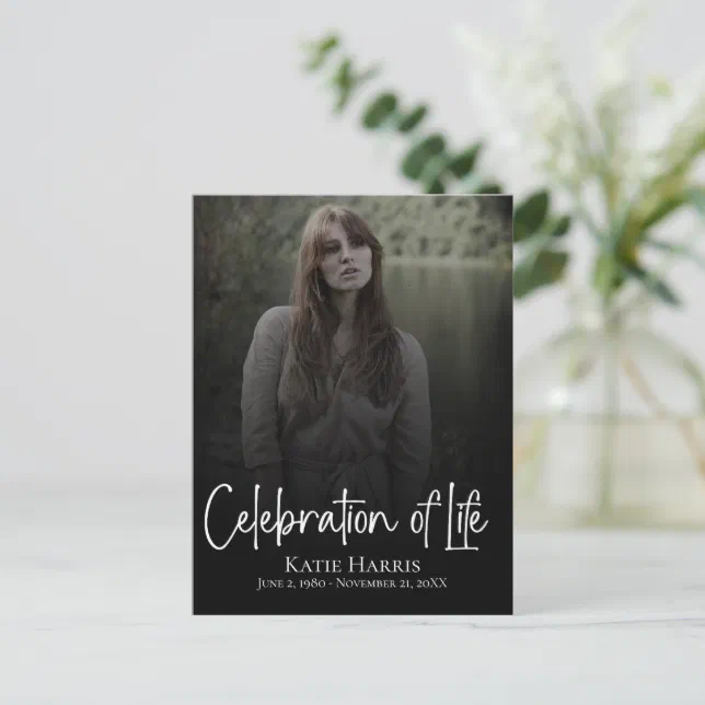 Modern Funeral Script Celebration of Life Postcard | Zazzle
