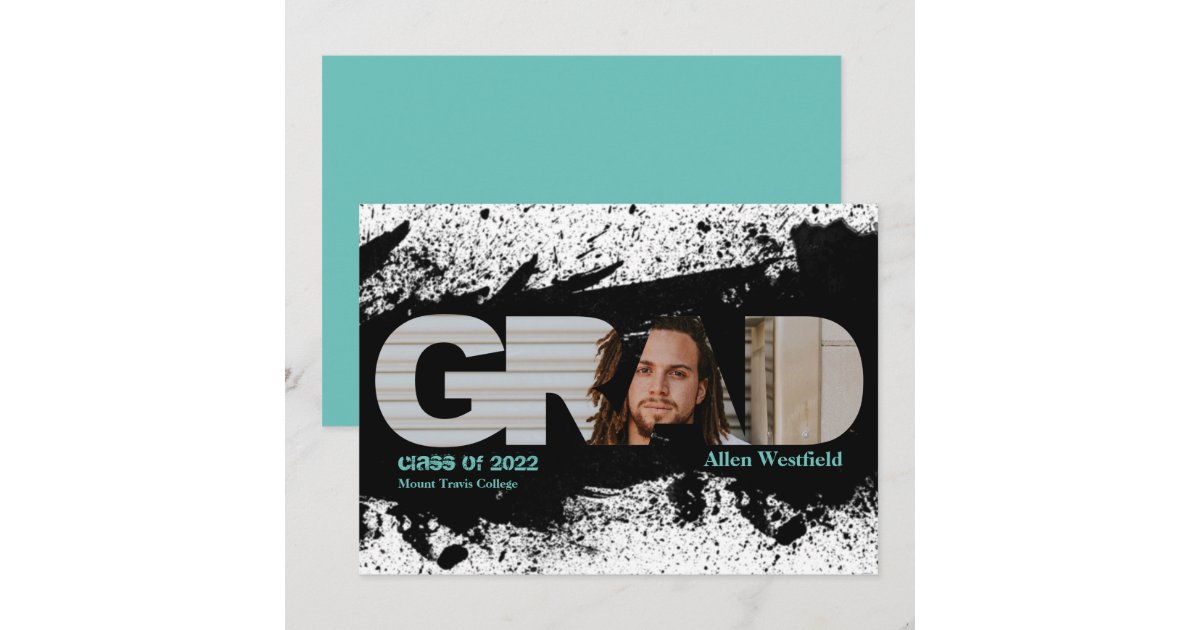 Modern Funky Black Splat GRAD Photo Announcement | Zazzle