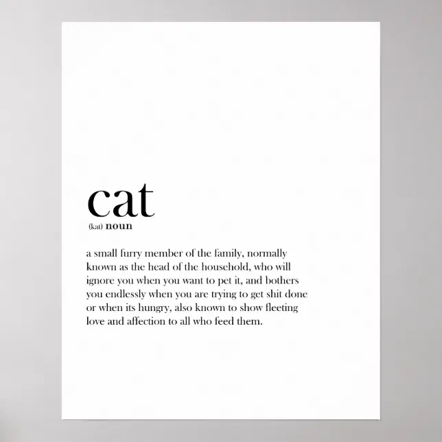 Modern funny Cat definition typography Poster | Zazzle