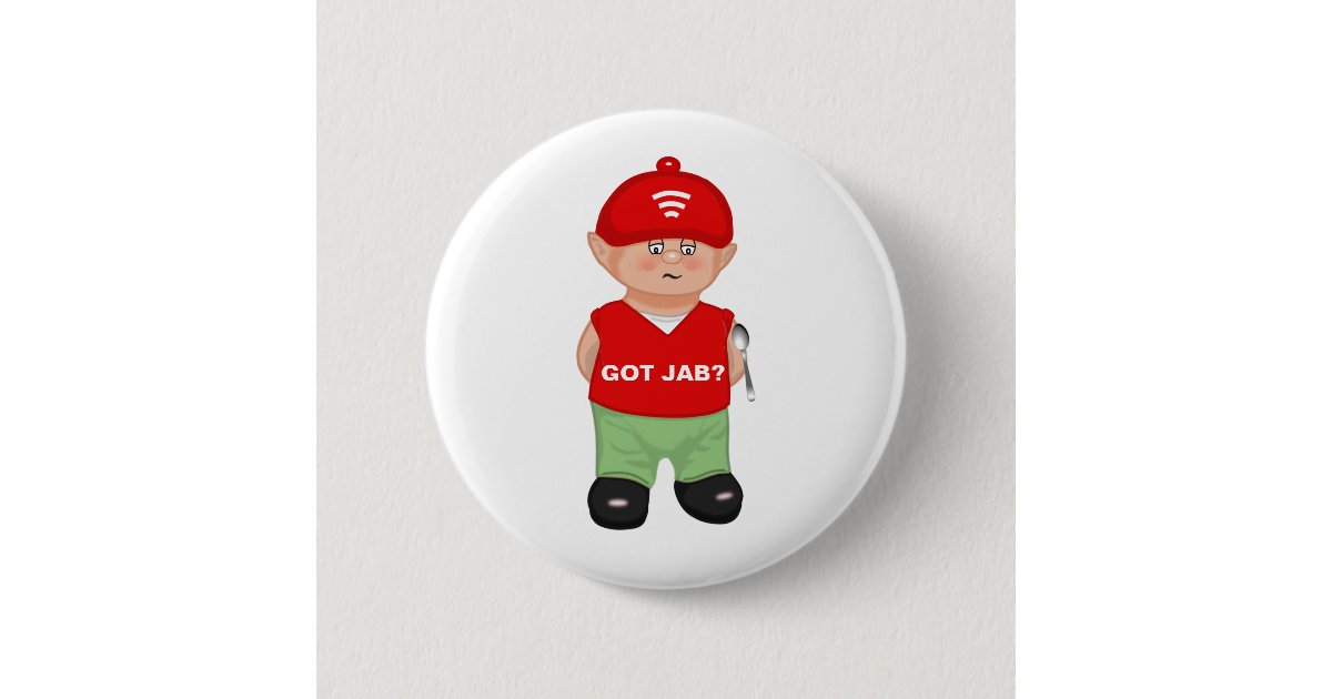 Modern funny jabbed cartoon button | Zazzle