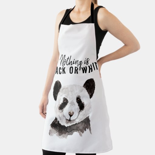 Modern Funny Panda Black And White With Quote Apron | Zazzle