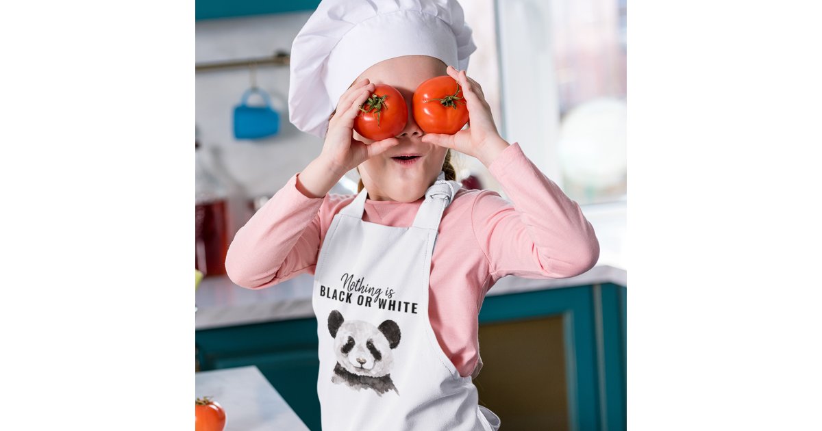 Modern Funny Panda Black And White With Quote Kids' Apron | Zazzle