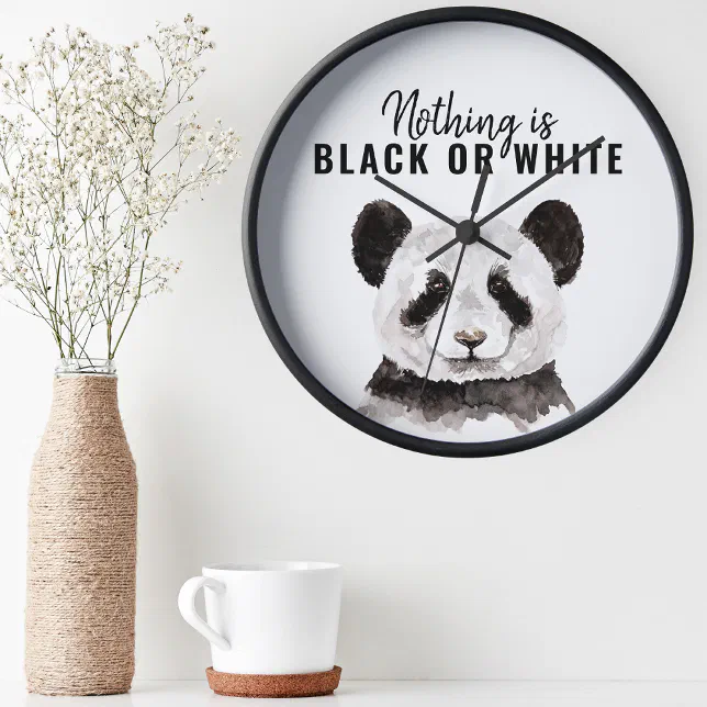 Modern Funny Panda Black And White With Quote Round Clock | Zazzle