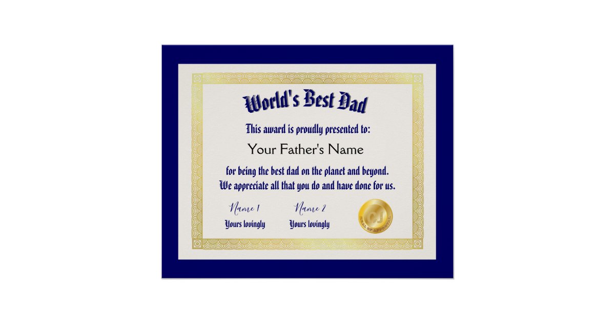 Modern Funny World's Best Dad Certificate Poster | Zazzle