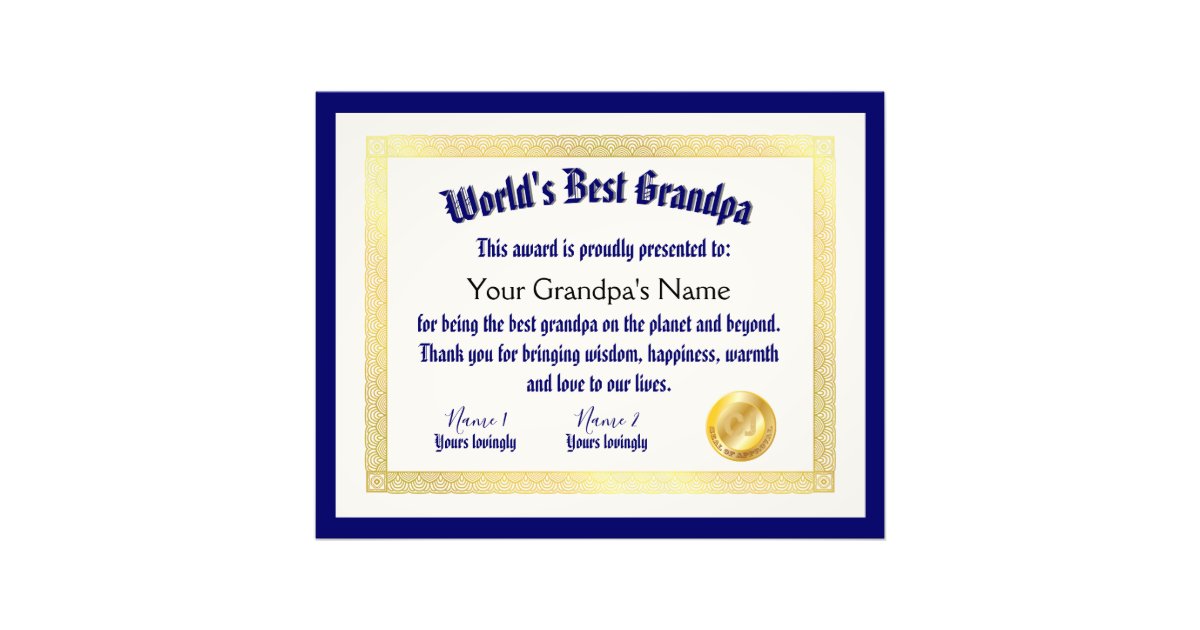 Modern Funny Worlds Best Grandpa Certificate Photo Print Zazzle