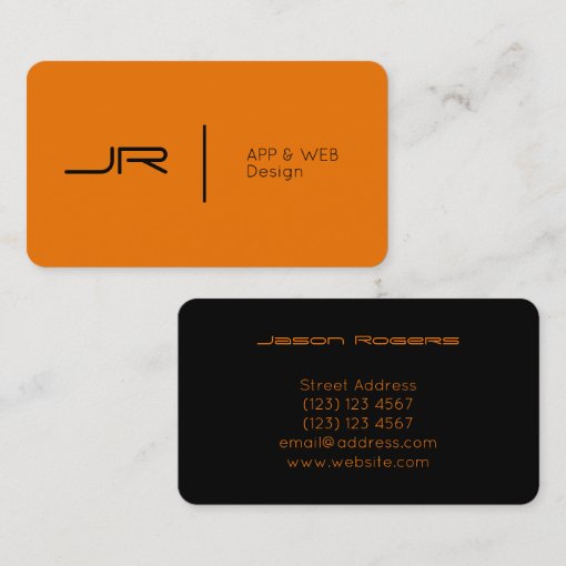 Modern future logo style orange black business card | Zazzle