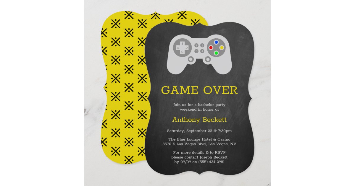 Modern Game Over Bachelor Party Invitations | Zazzle