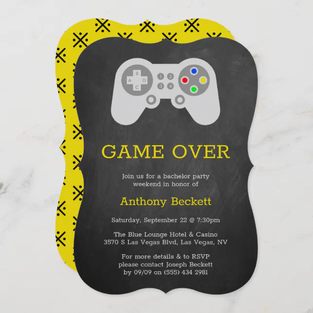 Modern Game Over Bachelor Party Invitations | Zazzle